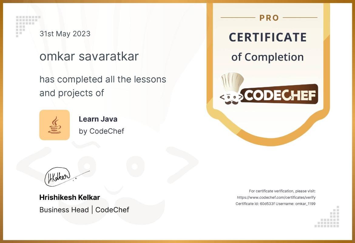 Omkar Savaratkar on LinkedIn: CodeChef Certificate - omkar_1199 Omkar Savaratkar on LinkedIn: CodeChef Certificate - omkar_1199