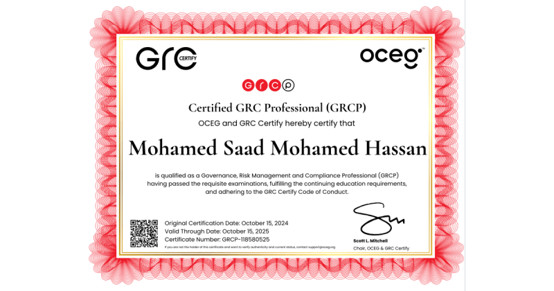 Mohamed Saad, GRCP, GRCA on LinkedIn: GRC Professional Certification ... Mohamed Saad, GRCP, GRCA on LinkedIn: GRC Professional Certification ...