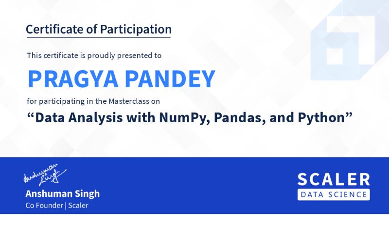 Pragya Pandey on LinkedIn: Certificate | Data Analysis with NumPy ... Pragya Pandey on LinkedIn: Certificate | Data Analysis with NumPy ...