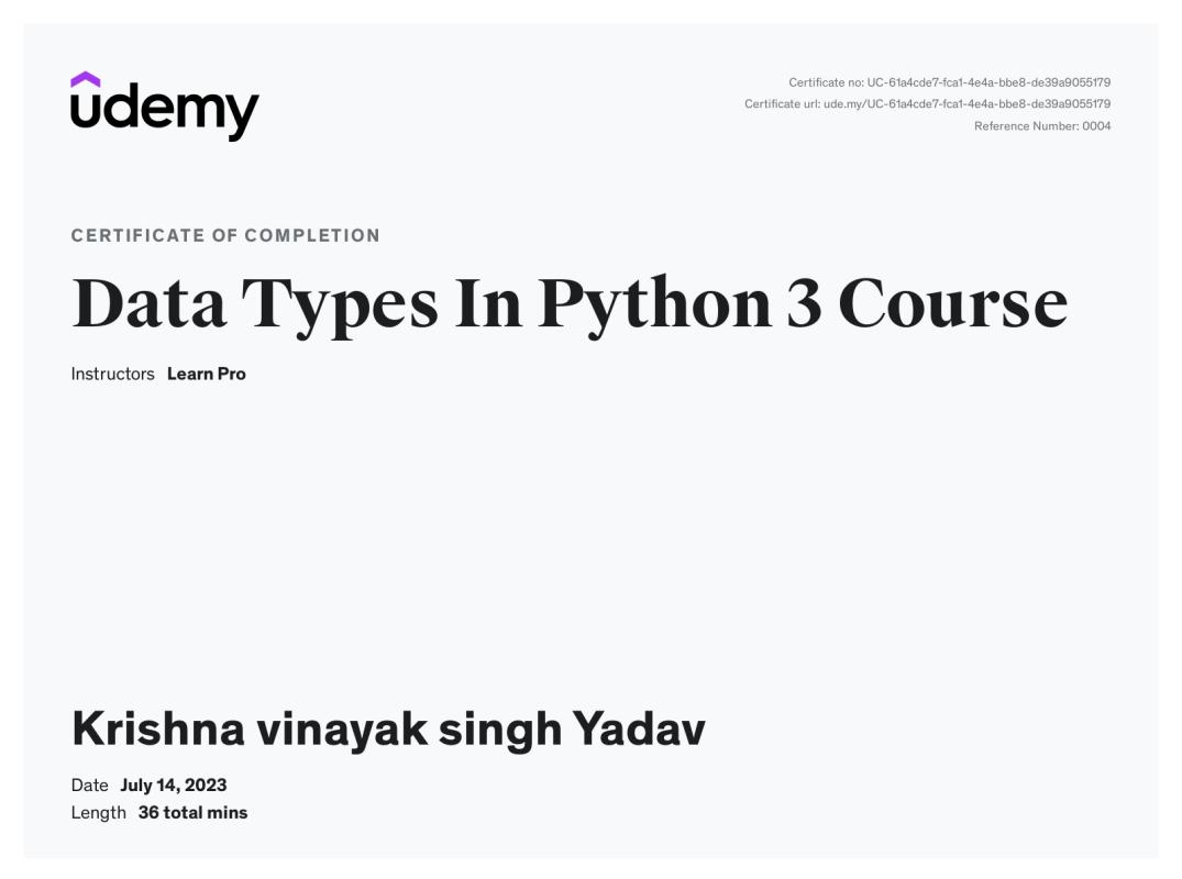 Krishna Vinayak Singh Yadav on LinkedIn: Udemy Course Completion ... Krishna Vinayak Singh Yadav on LinkedIn: Udemy Course Completion ...