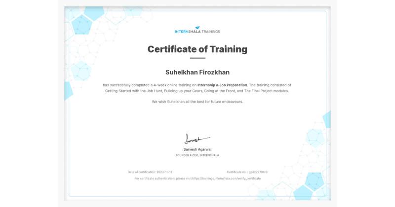 Suhel Khan on LinkedIn: Successfully completed the Internship & Job ... Suhel Khan on LinkedIn: Successfully completed the Internship & Job ...