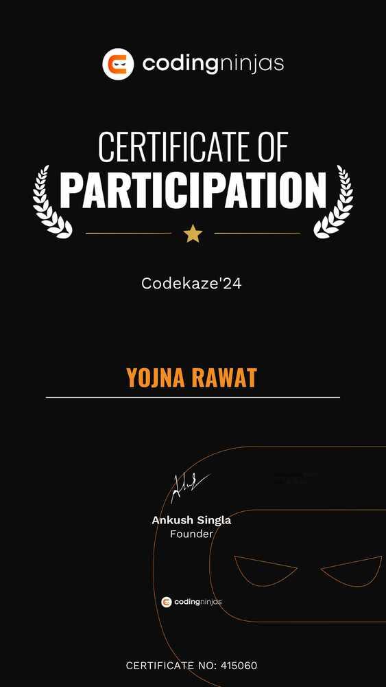 Yojna Rawat on LinkedIn: Codingninjas | Participation Yojna Rawat on LinkedIn: Codingninjas | Participation