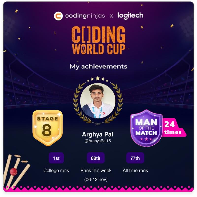 Arghya Pal on LinkedIn: Coding World Cup 2023 Arghya Pal on LinkedIn: Coding World Cup 2023