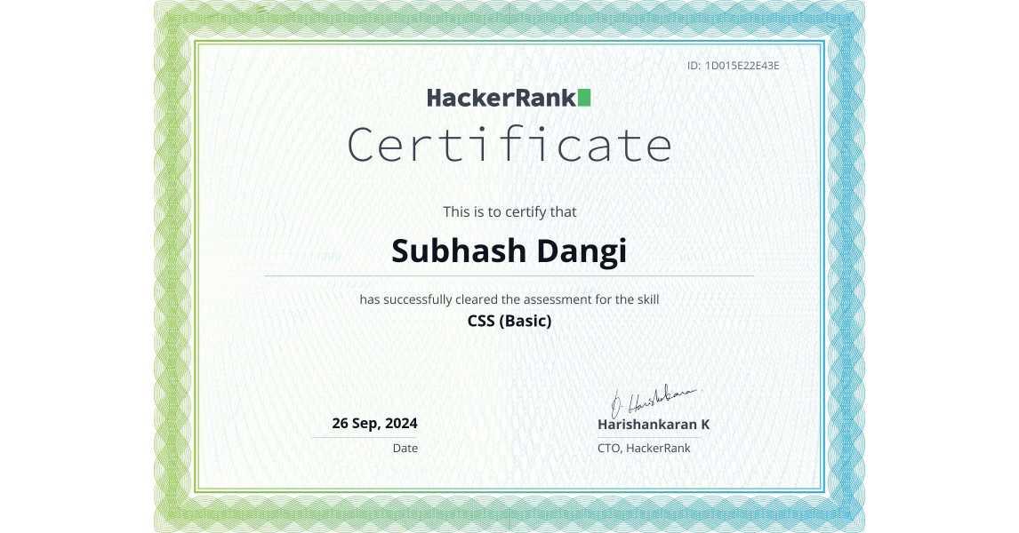 Subhash Dangi on LinkedIn: HackerRank Skill Certificate Subhash Dangi on LinkedIn: HackerRank Skill Certificate