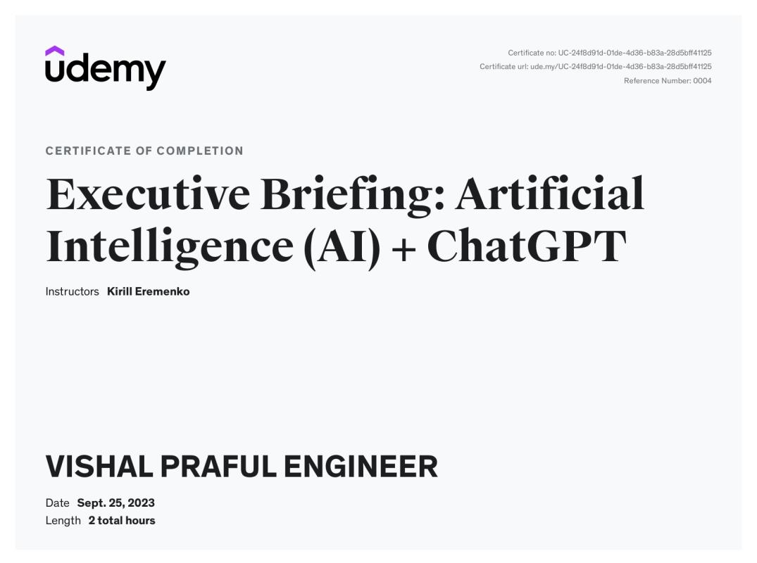 Vishal Engineer on LinkedIn: Udemy Course Completion Certificate Vishal Engineer on LinkedIn: Udemy Course Completion Certificate