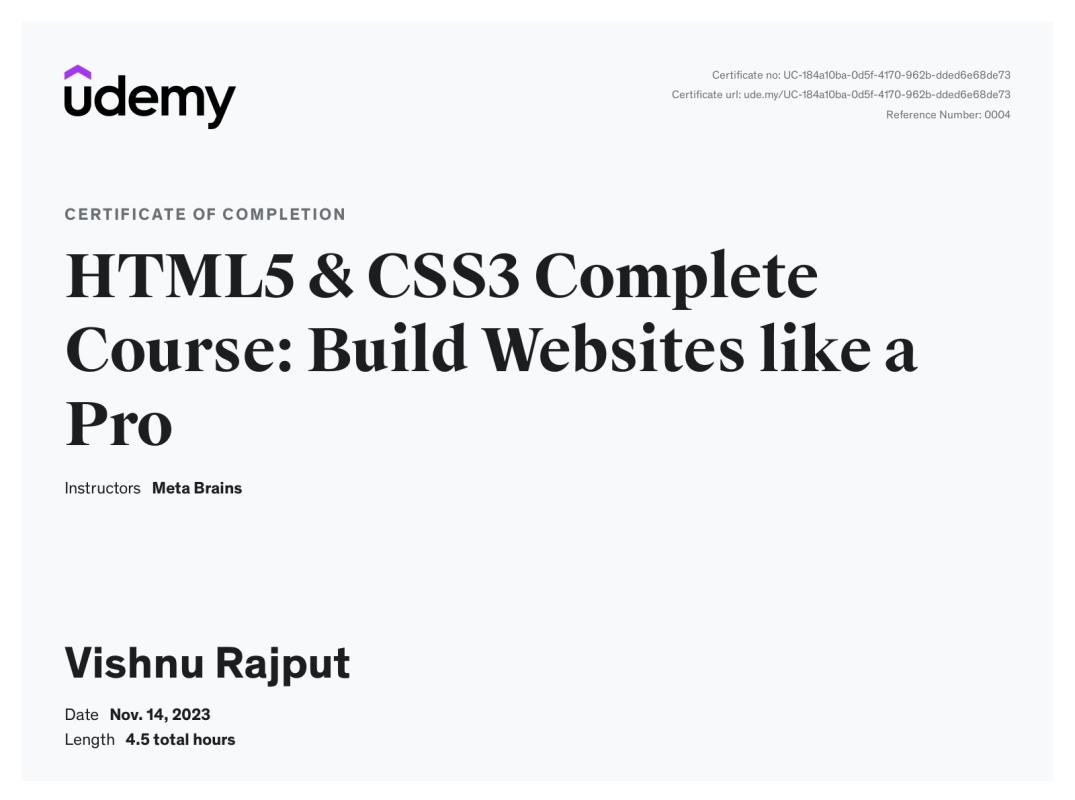 Check out this certificate I got for HTML5 & CSS3 Complete Course ... Check out this certificate I got for HTML5 & CSS3 Complete Course ...
