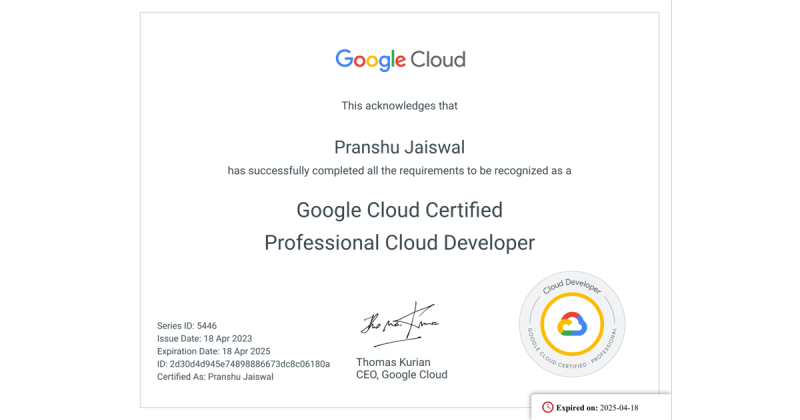 Pranshu Jaiswal on LinkedIn: Professional Cloud Developer • Pranshu ... Pranshu Jaiswal on LinkedIn: Professional Cloud Developer • Pranshu ...