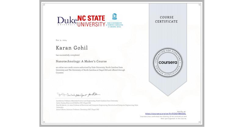 Karan Gohil on LinkedIn: Completion Certificate for Nanotechnology: A ... Karan Gohil on LinkedIn: Completion Certificate for Nanotechnology: A ...
