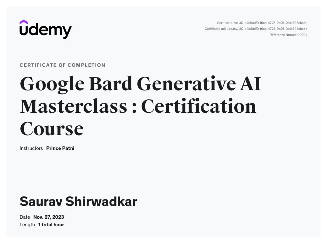 Completed Google Bard course! | Saurav Shirwadkar posted on the topic ... Completed Google Bard course! | Saurav Shirwadkar posted on the topic ...