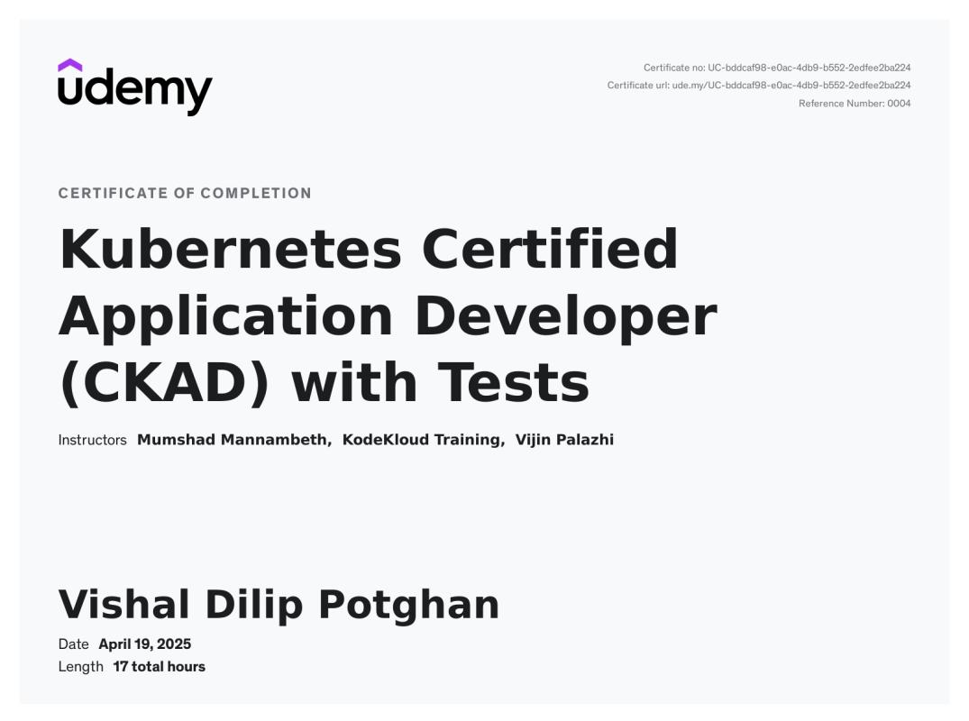 Udemy Course Completion Certificate | Vishal Potghan Udemy Course Completion Certificate | Vishal Potghan