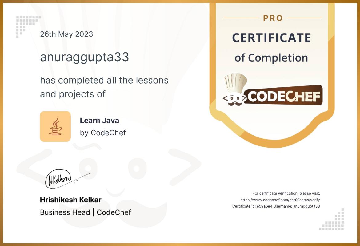 CodeChef Certificate - anuraggupta33 | Anurag Gupta CodeChef Certificate - anuraggupta33 | Anurag Gupta