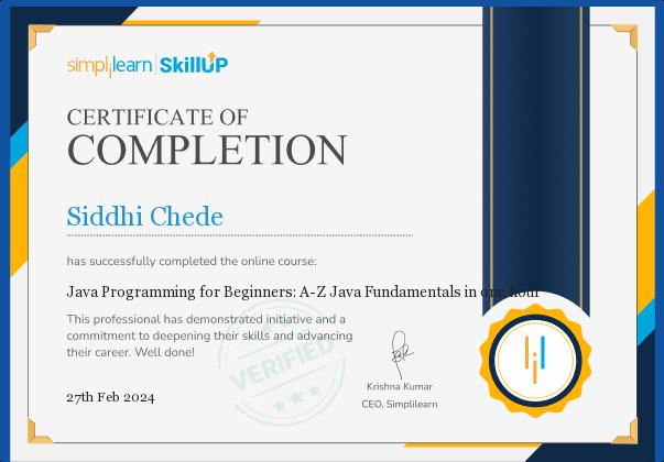 Completed Java Programming for Beginners | Siddhi Chede posted on the ... Completed Java Programming for Beginners | Siddhi Chede posted on the ...