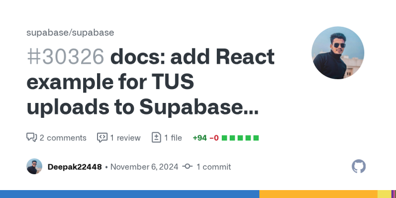 Deepak Sharma on LinkedIn: docs: add React example for TUS uploads to ... Deepak Sharma on LinkedIn: docs: add React example for TUS uploads to ...