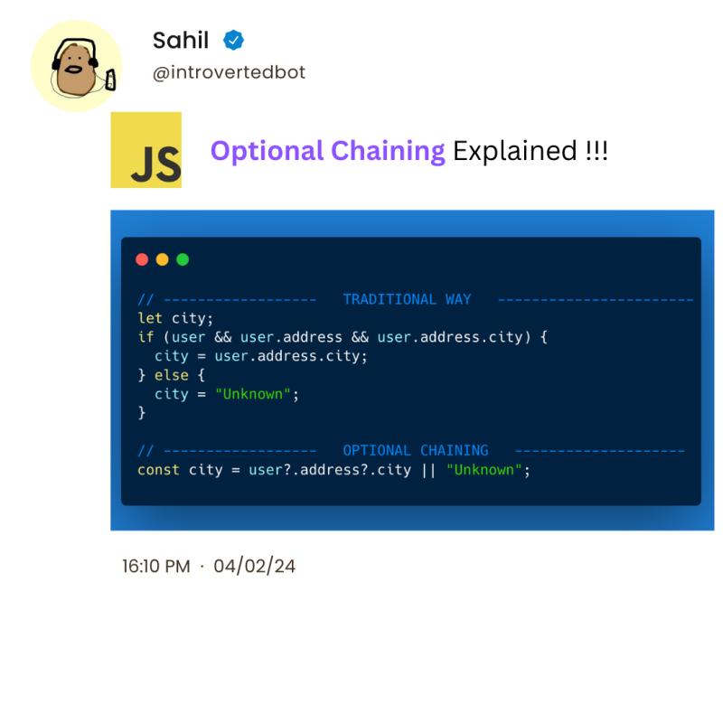 Isuru Adikaram on LinkedIn: Optional Chaining in JavaScript – Explained ... Isuru Adikaram on LinkedIn: Optional Chaining in JavaScript – Explained ...