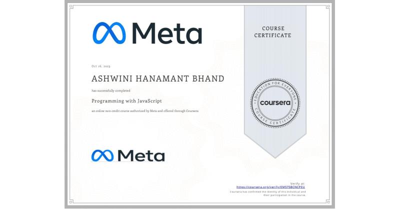 Ashwini Bhand on LinkedIn: Completion Certificate for Programming with ... Ashwini Bhand on LinkedIn: Completion Certificate for Programming with ...