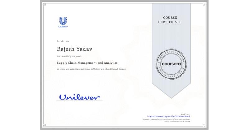 Rajesh Yadav on LinkedIn: Completion Certificate for Supply Chain ... Rajesh Yadav on LinkedIn: Completion Certificate for Supply Chain ...