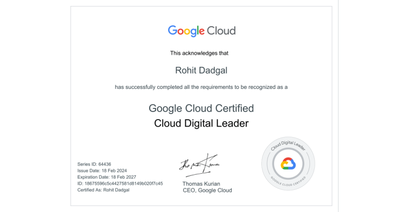 Cloud Digital Leader • Rohit Dadgal • Google Cloud | Rohit Dadgal Cloud Digital Leader • Rohit Dadgal • Google Cloud | Rohit Dadgal