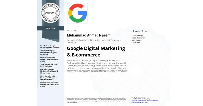 Muhammad Ahmad Naeem on LinkedIn: Completion Certificate for Google ... Muhammad Ahmad Naeem on LinkedIn: Completion Certificate for Google ...