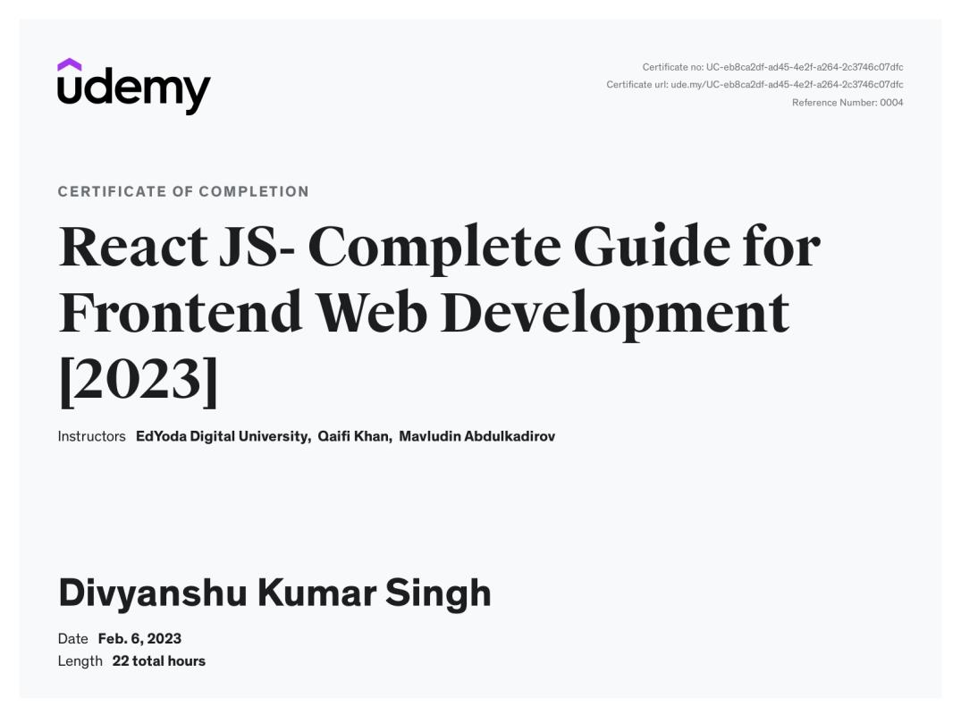 Divyanshu Kumar Singh on LinkedIn: Udemy Course Completion Certificate Divyanshu Kumar Singh on LinkedIn: Udemy Course Completion Certificate