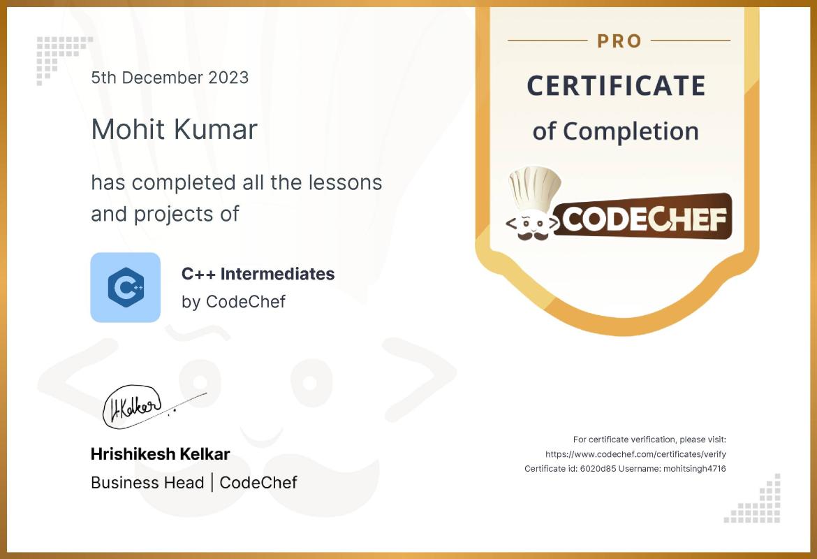 Mohit Kumar on LinkedIn: CodeChef Certificate - Mohit Kumar Mohit Kumar on LinkedIn: CodeChef Certificate - Mohit Kumar