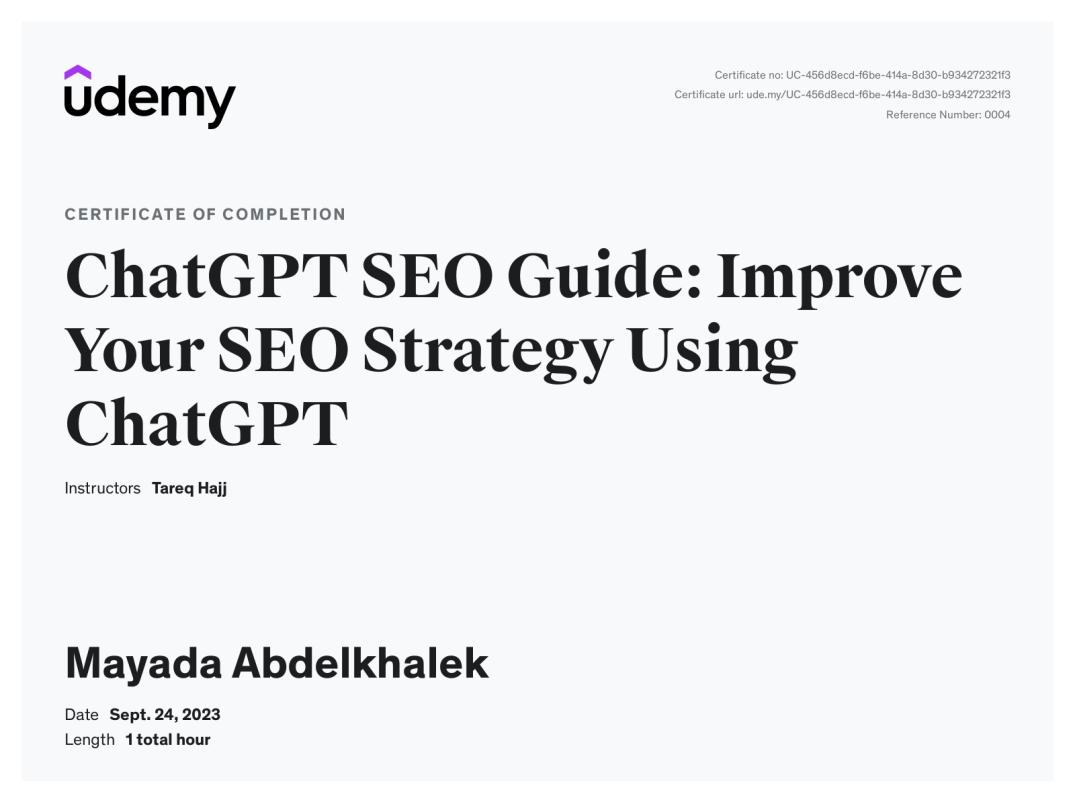 MAYADA ELSAYED ABDELKHALEK on LinkedIn: Udemy Course Completion Certificate MAYADA ELSAYED ABDELKHALEK on LinkedIn: Udemy Course Completion Certificate