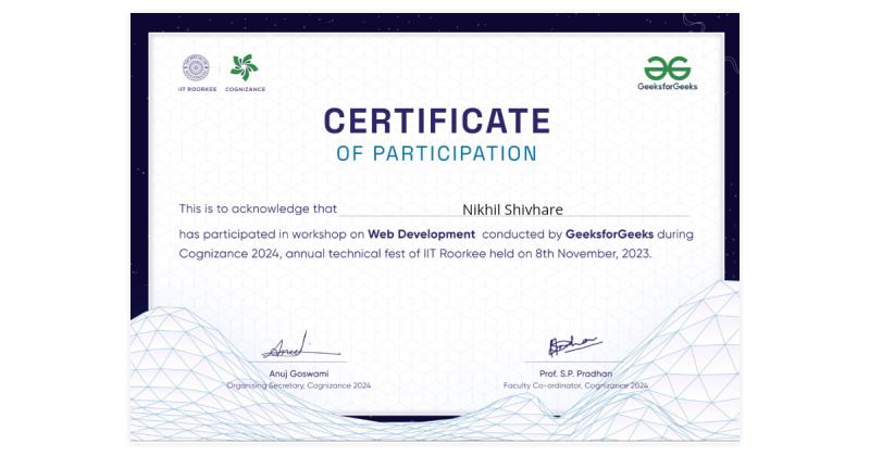 Nikhil Shivhare on LinkedIn: Nikhil Shivhare | Certificate of Workshop ... Nikhil Shivhare on LinkedIn: Nikhil Shivhare | Certificate of Workshop ...
