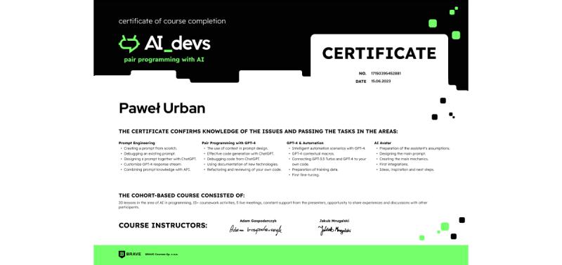 Paweł Urban on LinkedIn: AI Devs - pair programming with AI | BRAVE Courses Paweł Urban on LinkedIn: AI Devs - pair programming with AI | BRAVE Courses