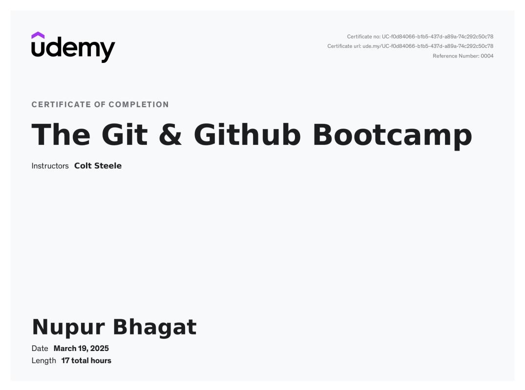 Udemy Course Completion Certificate | Nupur Bhagat Udemy Course Completion Certificate | Nupur Bhagat