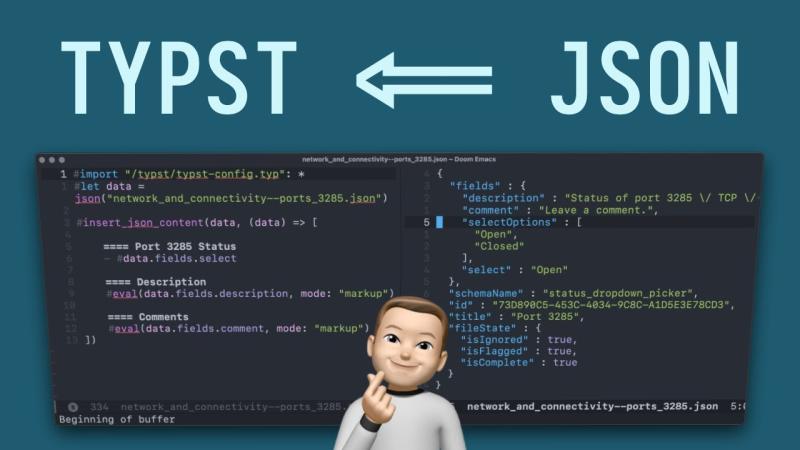 Populating Typst files from JSON data using Elips and Yasnippet | Mark O. Populating Typst files from JSON data using Elips and Yasnippet | Mark O.
