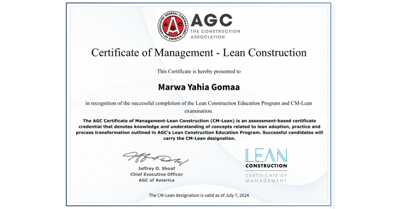 Marwa Gomaa on LinkedIn: Certificate of Management - Lean Construction ... Marwa Gomaa on LinkedIn: Certificate of Management - Lean Construction ...