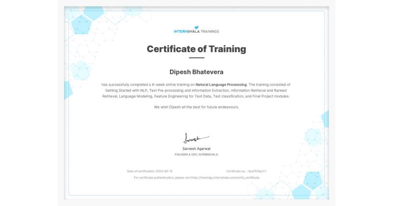 Successfully completed the Natural Language Processing training from ... Successfully completed the Natural Language Processing training from ...