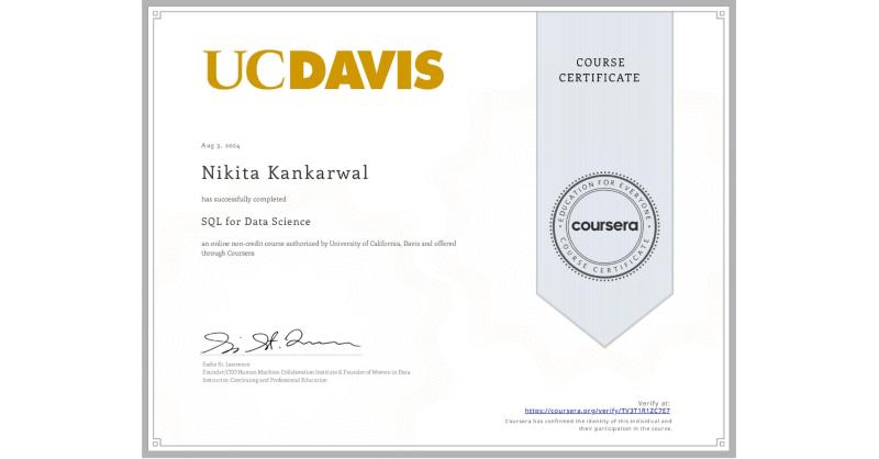 Nikita kankarwal on LinkedIn: Completion Certificate for SQL for Data ... Nikita kankarwal on LinkedIn: Completion Certificate for SQL for Data ...
