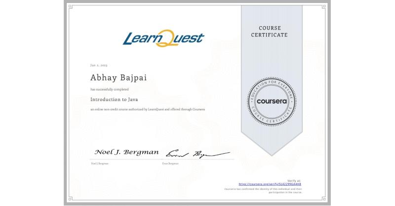 Abhay Bajpai on LinkedIn: Completion Certificate for Introduction to Java Abhay Bajpai on LinkedIn: Completion Certificate for Introduction to Java