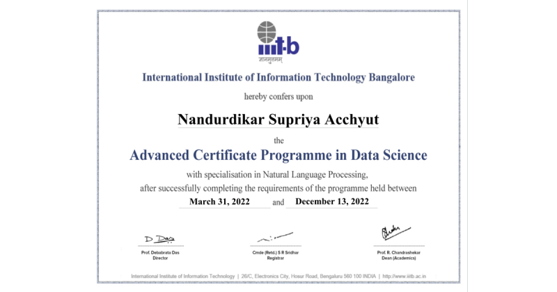 Supriya Nandurdikar on LinkedIn: Advanced Certificate Programme - NLP ... Supriya Nandurdikar on LinkedIn: Advanced Certificate Programme - NLP ...