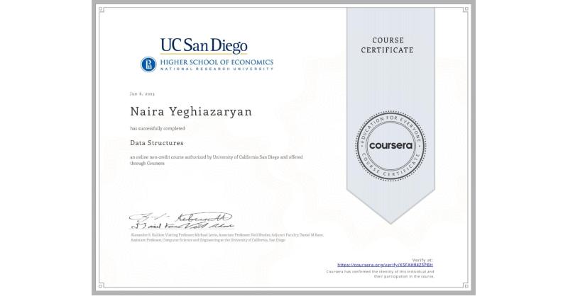 Naira Yeghiazaryan on LinkedIn: Completion Certificate for Data Structures Naira Yeghiazaryan on LinkedIn: Completion Certificate for Data Structures