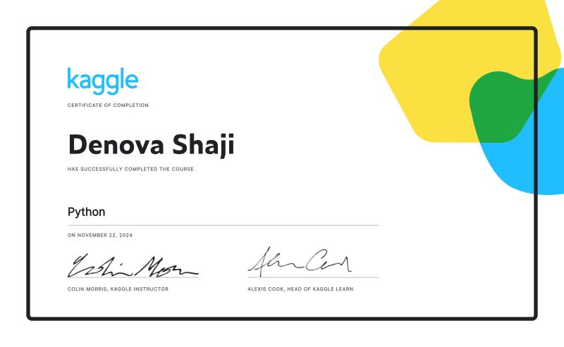 Denova Shaji on LinkedIn: Denova Shaji completed the Python course on ... Denova Shaji on LinkedIn: Denova Shaji completed the Python course on ...