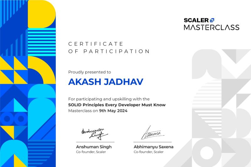 Akash Jadhav on LinkedIn: Certificate | SOLID Principles Every ... Akash Jadhav on LinkedIn: Certificate | SOLID Principles Every ...