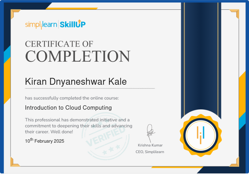 Kiran Dnyaneshwar Kale has successfully completed the online course ... Kiran Dnyaneshwar Kale has successfully completed the online course ...