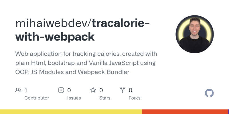 Today I have refactored the Track Calories App to use the Webpack ... Today I have refactored the Track Calories App to use the Webpack ...