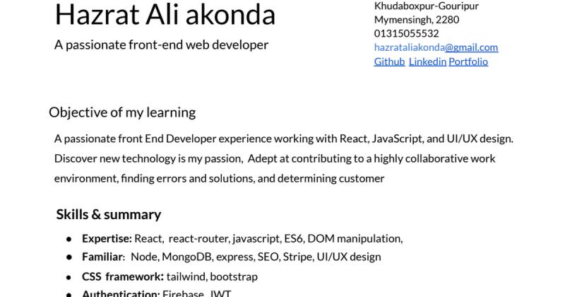 Hazrat ali Akonda on LinkedIn: #resume Hazrat ali Akonda on LinkedIn: #resume