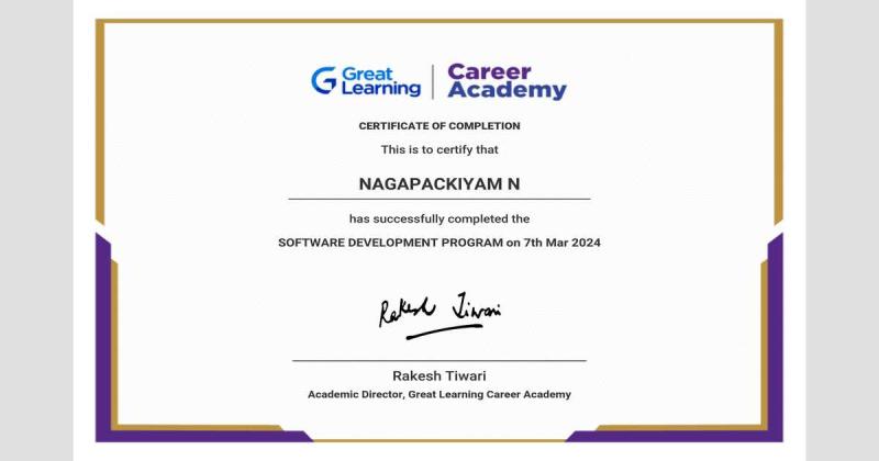 Finished Full Stack Development course at Great Learning | NAGAPACKIYAM ... Finished Full Stack Development course at Great Learning | NAGAPACKIYAM ...