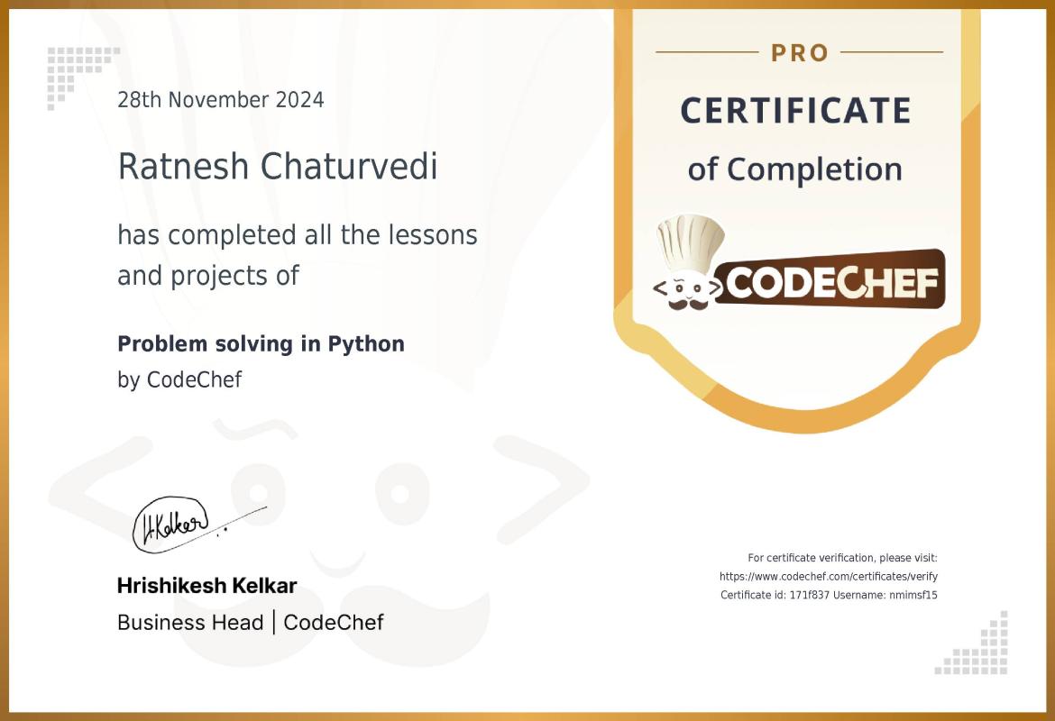 Dr. Ratnesh Chaturvedi on LinkedIn: CodeChef Certificate - Ratnesh ... Dr. Ratnesh Chaturvedi on LinkedIn: CodeChef Certificate - Ratnesh ...
