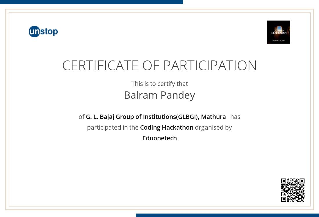 Balram Pandey on LinkedIn: Certificate of Participation Balram Pandey on LinkedIn: Certificate of Participation