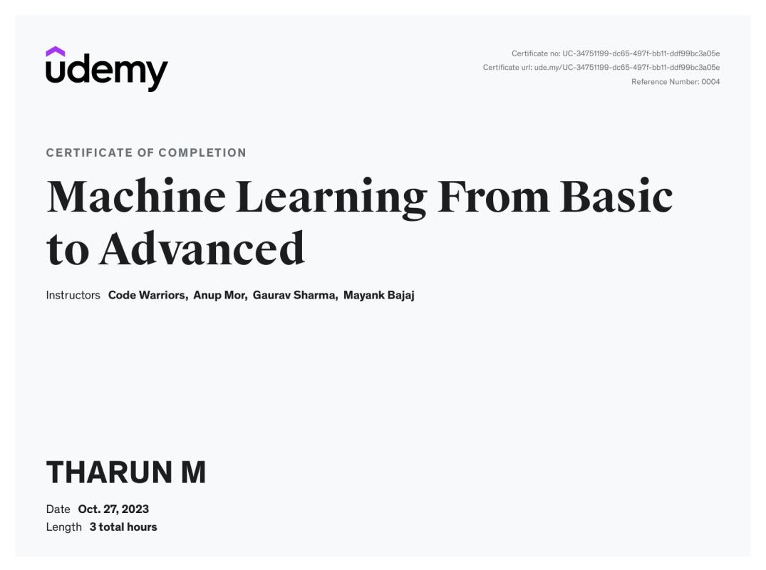 THARUN M on LinkedIn: Udemy Course Completion Certificate THARUN M on LinkedIn: Udemy Course Completion Certificate