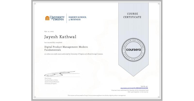 Jayesh Kathwal on LinkedIn: Completion Certificate for Digital Product ... Jayesh Kathwal on LinkedIn: Completion Certificate for Digital Product ...