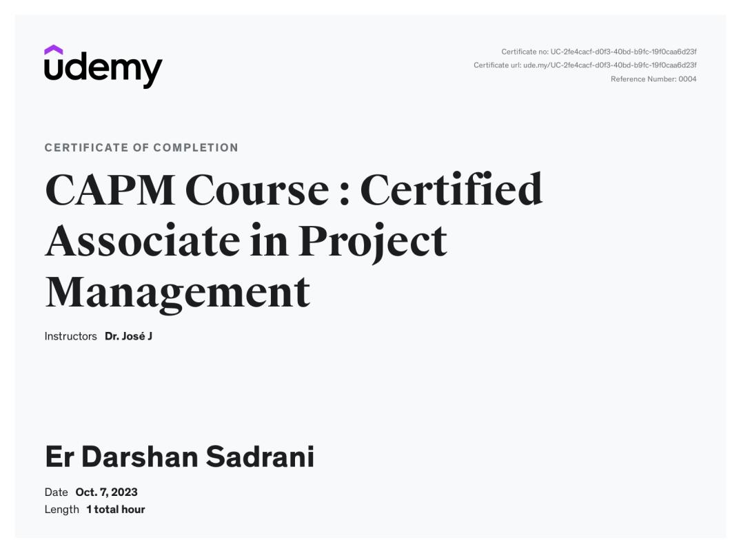 Udemy Course Completion Certificate | Darshan Sadrani Udemy Course Completion Certificate | Darshan Sadrani
