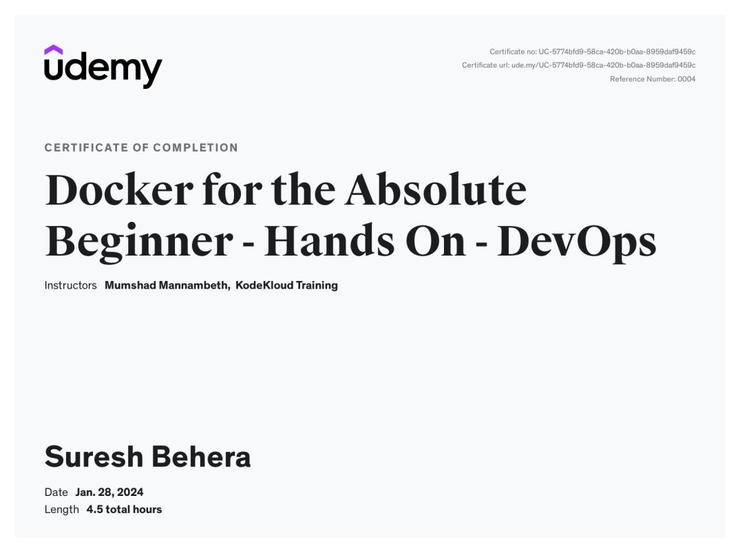Udemy Course Completion Certificate | Suresh Behera Udemy Course Completion Certificate | Suresh Behera