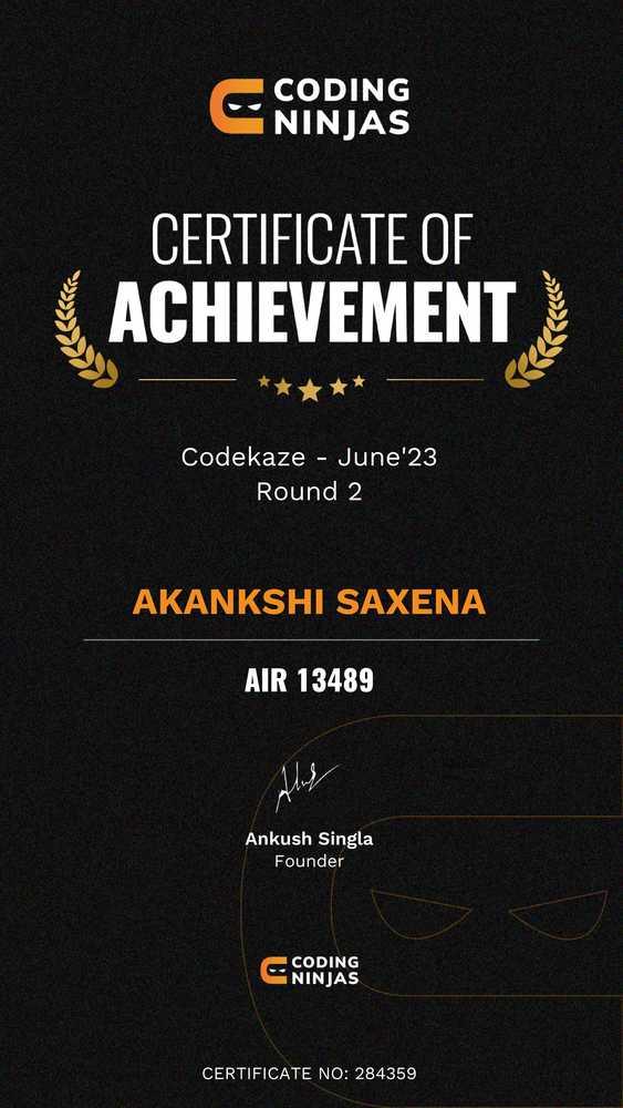 Akankshi Saxena on LinkedIn: Codingninjas | Achievement Akankshi Saxena on LinkedIn: Codingninjas | Achievement