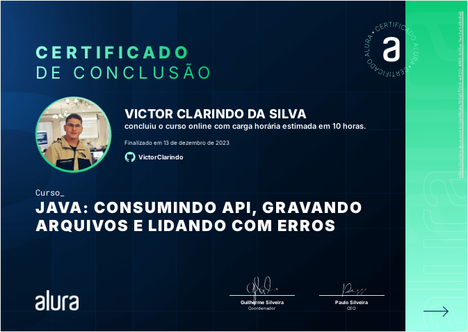 Victor C. on LinkedIn: victor clarindo da silva - Curso Java ... Victor C. on LinkedIn: victor clarindo da silva - Curso Java ...