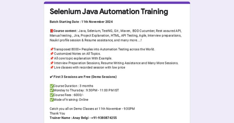 Rohit Barahate Patil on LinkedIn: Selenium Java Automation Training Rohit Barahate Patil on LinkedIn: Selenium Java Automation Training